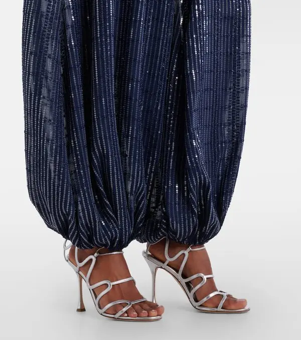ADRIANA DEGREAS Sequined Wide-leg Pants - Blue