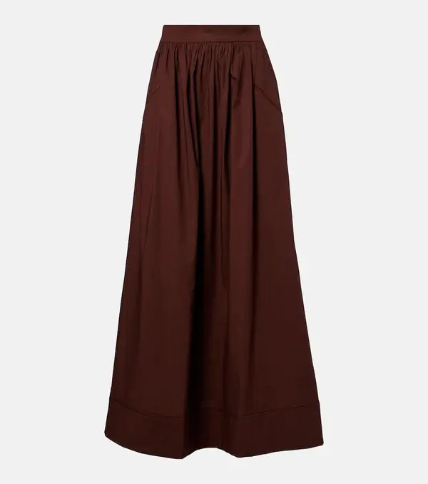 ADRIANA DEGREAS Pleated Cotton Maxi Skirt - Brown