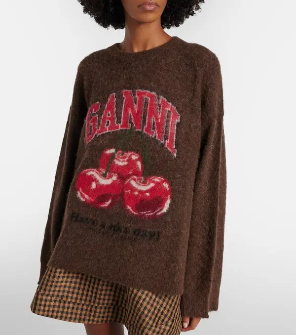 GANNI Printed Alpaca And Wool-blend Sweater - Brown