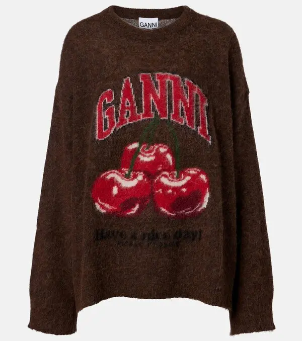 GANNI Printed Alpaca And Wool-blend Sweater - Brown