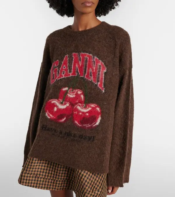 GANNI Printed Alpaca And Wool-blend Sweater - Brown