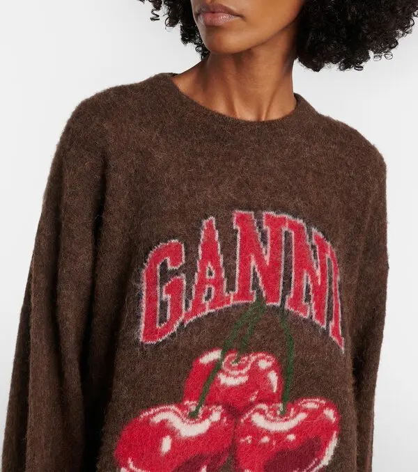 GANNI Printed Alpaca And Wool-blend Sweater - Brown