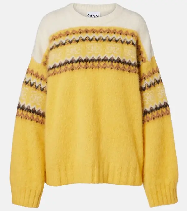 GANNI Fair Isle Alpaca And Wool-blend Intarsia Sweater - Yellow