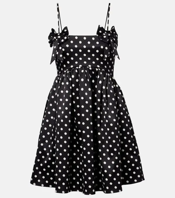 GANNI Bow-detail Polka-dot Satin Minidress - Black