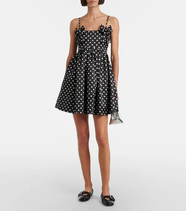 GANNI Bow-detail Polka-dot Satin Minidress - Black