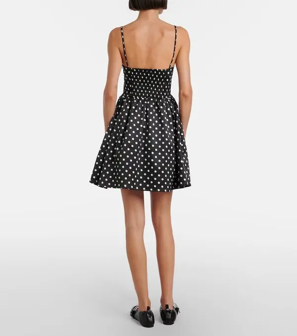 GANNI Bow-detail Polka-dot Satin Minidress - Black