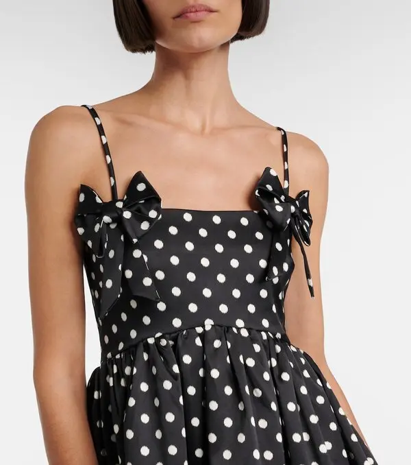 GANNI Bow-detail Polka-dot Satin Minidress - Black