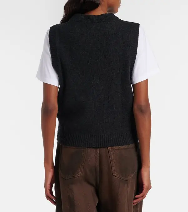 GANNI Printed Wool-blend Vest - Black