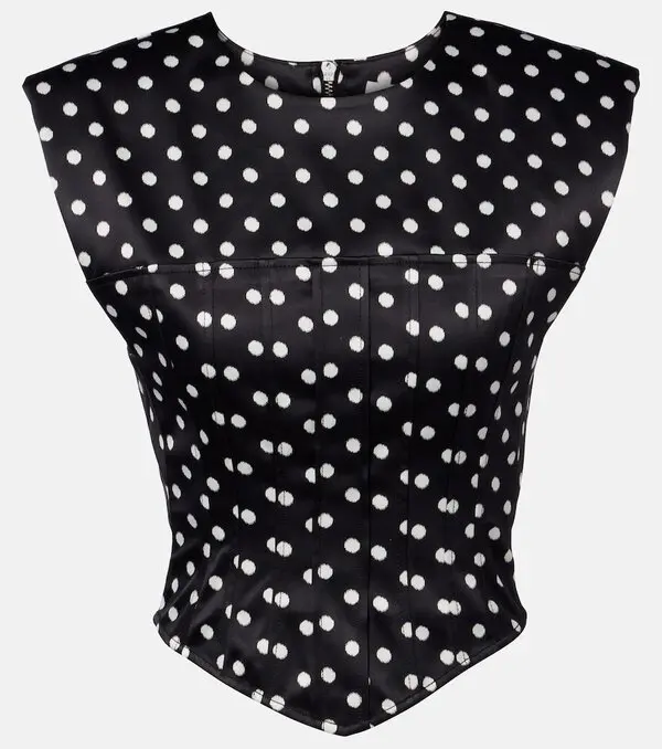 GANNI Polka-dot Satin Corset Top - Black
