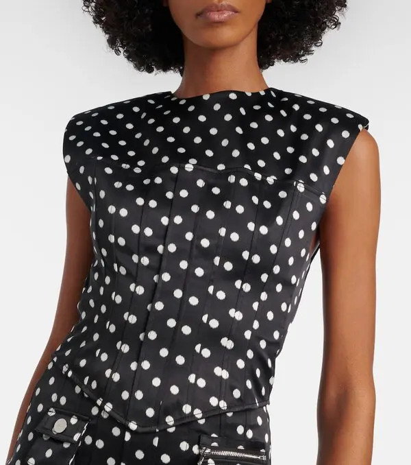 GANNI Polka-dot Satin Corset Top - Black