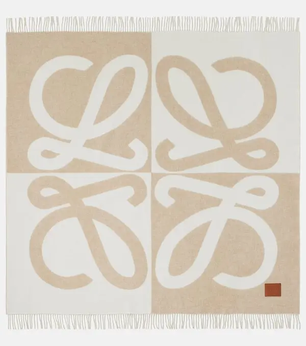 Loewe Anagram Wool And Cashmere Blanket - Beige