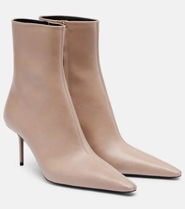 Saint Laurent Ashley 75 Leather Ankle Boots - Beige