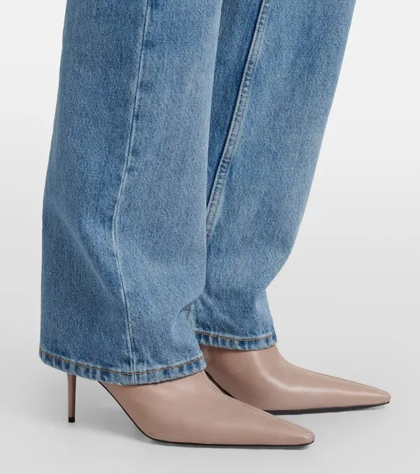 Saint Laurent Ashley 75 Leather Ankle Boots - Beige