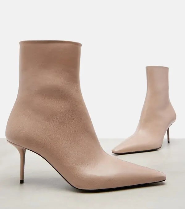 Saint Laurent Ashley 75 Leather Ankle Boots - Beige