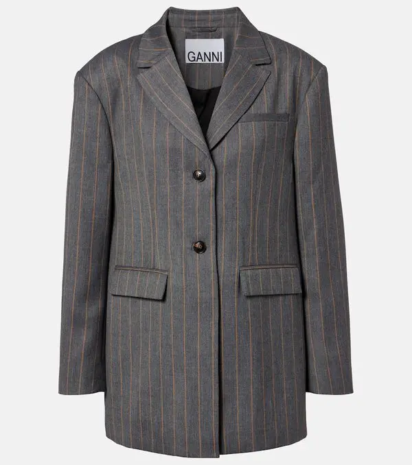 GANNI Pinstripe Blazer - Grey