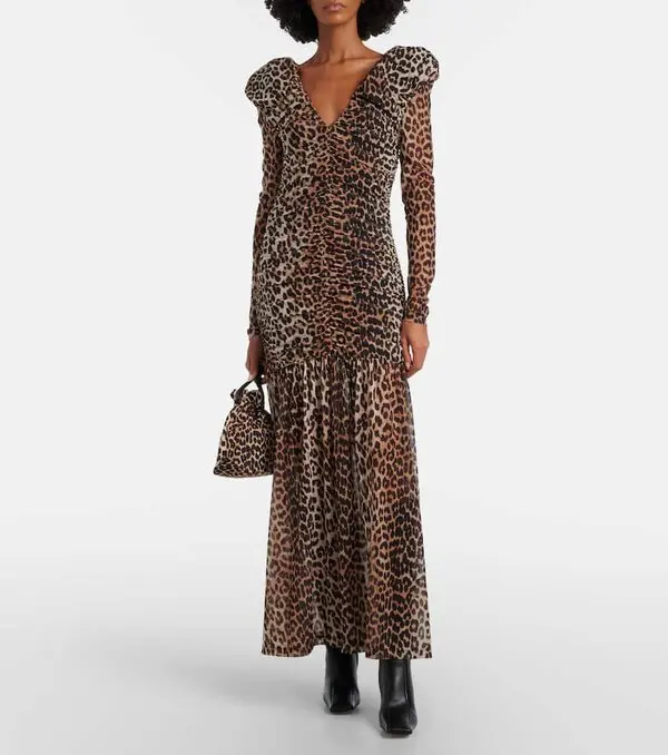 GANNI Leopard-print Cloqué Maxi Dress