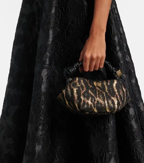 GANNI Mini Leopard-print Cloqué Top-handle Bag - Black