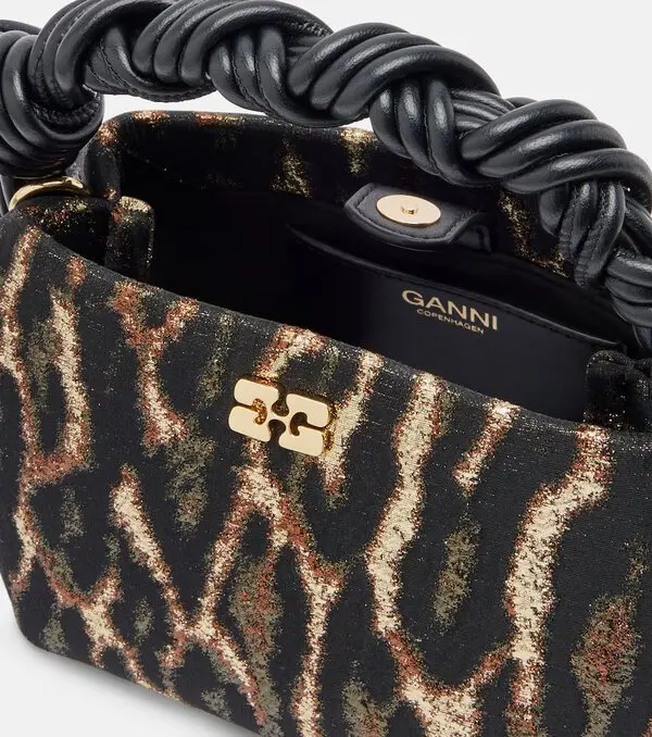 GANNI Mini Leopard-print Cloqué Top-handle Bag - Black