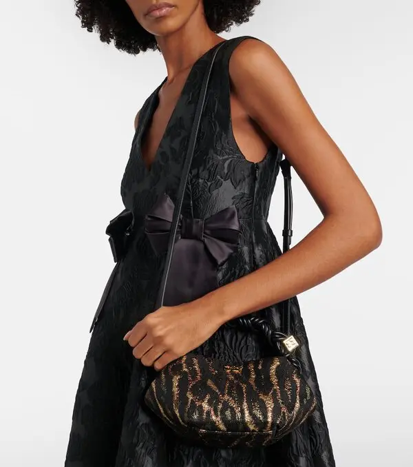 GANNI Mini Leopard-print Cloqué Top-handle Bag - Black