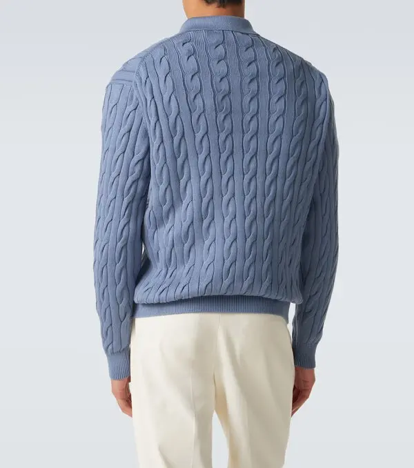 Ralph Lauren Purple Label Cable-knit Cotton And Silk Polo Sweater - Blue