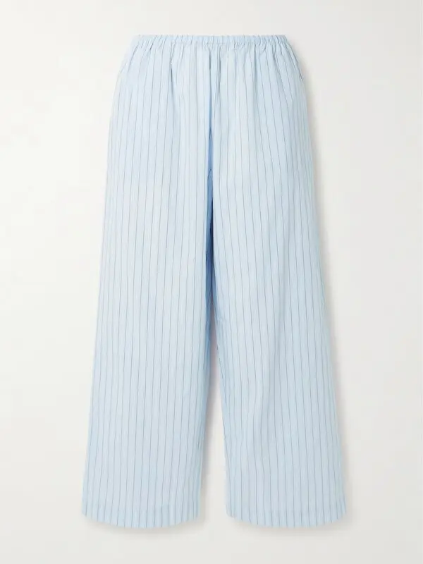 DEIJI STUDIOS Ease Striped Organic Cotton-poplin Pajama Pants - Light Blue