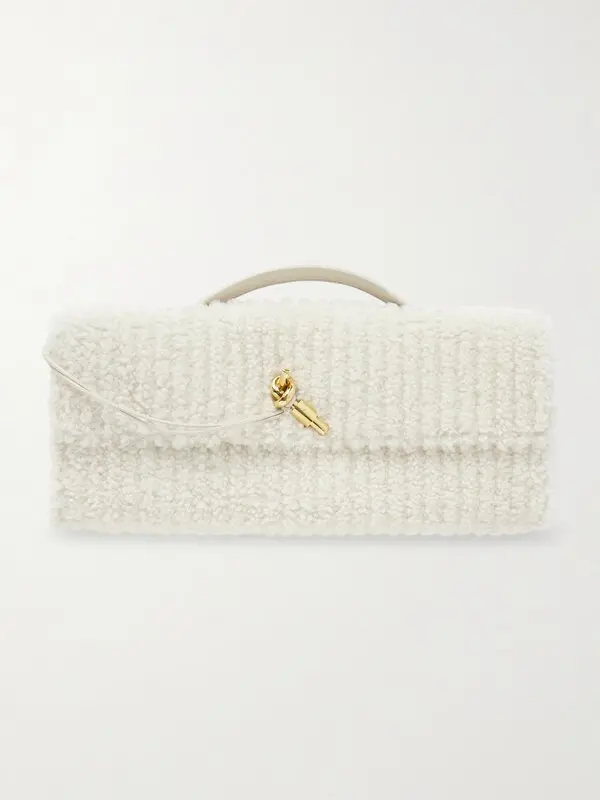 Bottega Veneta Andiamo Long Leather-trimmed Ribbed Bouclé Clutch - Neutrals