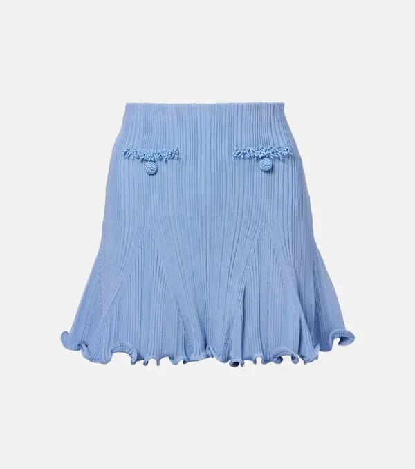SELF-PORTRAIT Beaded Ribbed-knit Miniskirt
