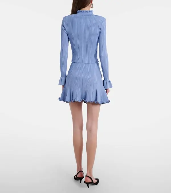 SELF-PORTRAIT Beaded Ribbed-knit Miniskirt