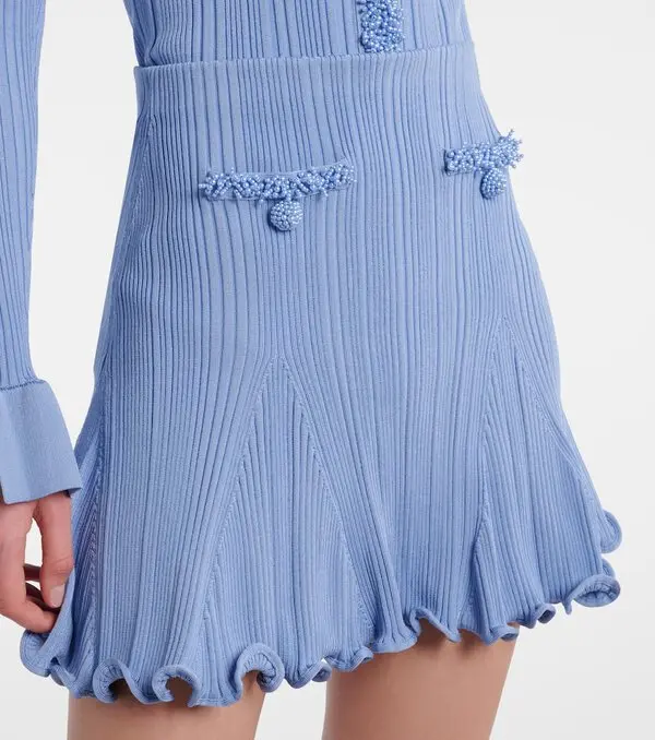 SELF-PORTRAIT Beaded Ribbed-knit Miniskirt