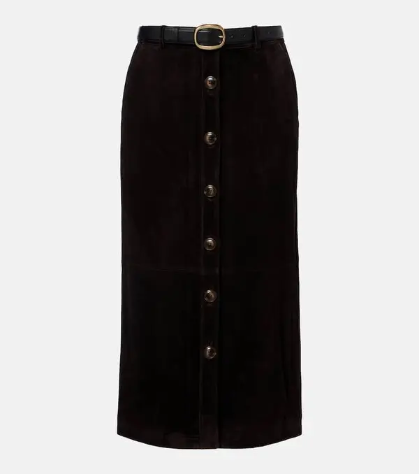 SELF-PORTRAIT Suede Midi Skirt With Buttoned Front