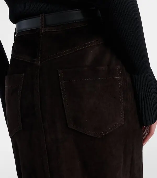 SELF-PORTRAIT Suede Midi Skirt With Buttoned Front