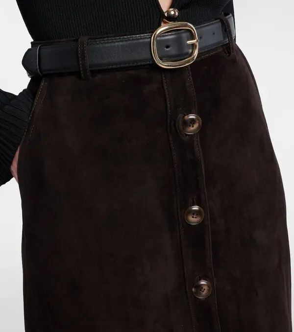 SELF-PORTRAIT Suede Midi Skirt With Buttoned Front