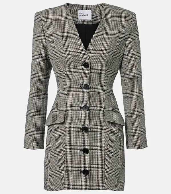 SELF-PORTRAIT Checked Wool-blend Minidress