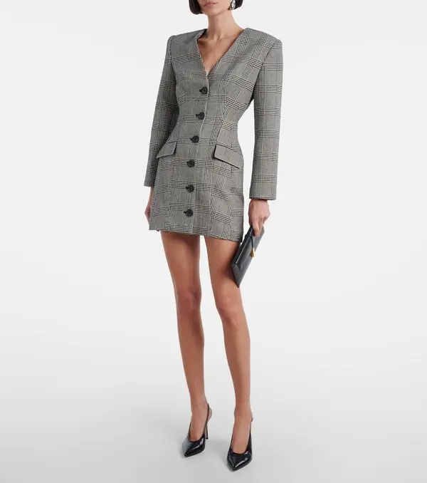 SELF-PORTRAIT Checked Wool-blend Minidress
