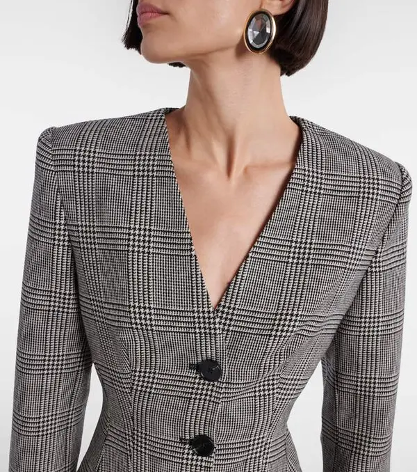 SELF-PORTRAIT Checked Wool-blend Minidress