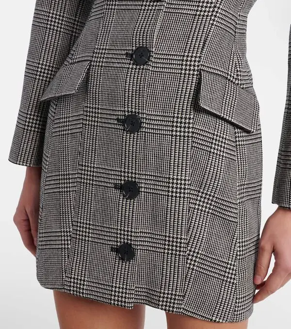 SELF-PORTRAIT Checked Wool-blend Minidress