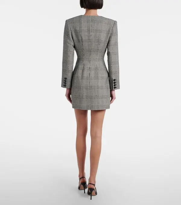 SELF-PORTRAIT Checked Wool-blend Minidress