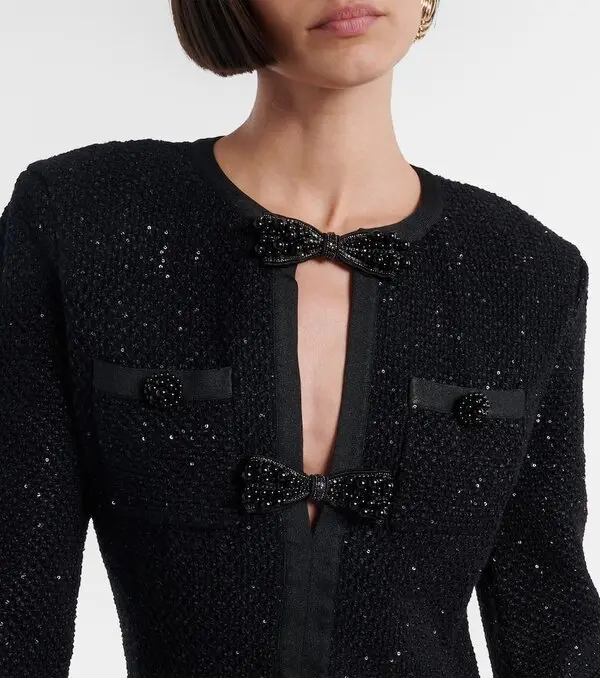 SELF-PORTRAIT Bow-detail Sequined Knitted Minidress