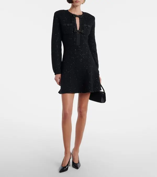 SELF-PORTRAIT Bow-detail Sequined Knitted Minidress
