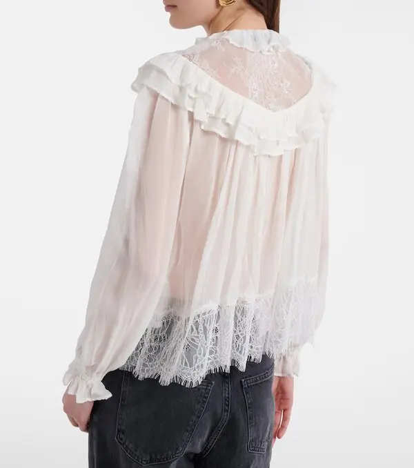 SELF-PORTRAIT Gathered Georgette And Lace Blouse