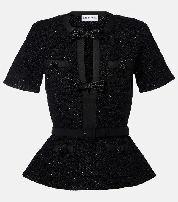 SELF-PORTRAIT Sequined Knitted Top