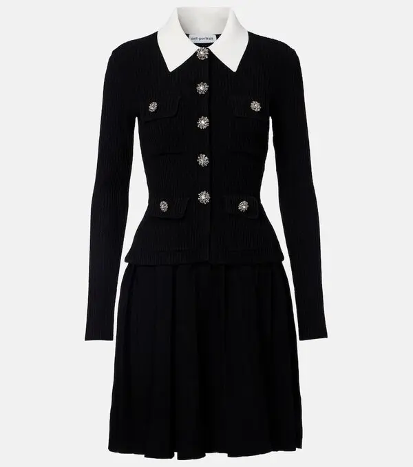 SELF-PORTRAIT Embellished Pleated Mini Dress
