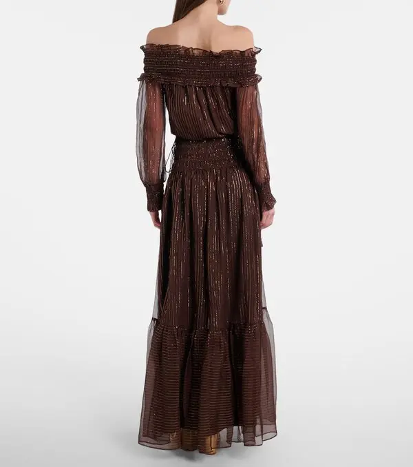 SELF-PORTRAIT Shirred Silk-blend Georgette Maxi Dress