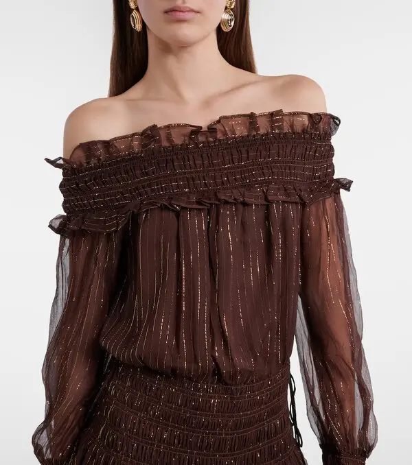 SELF-PORTRAIT Shirred Silk-blend Georgette Maxi Dress