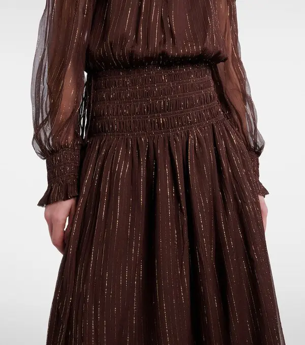 SELF-PORTRAIT Shirred Silk-blend Georgette Maxi Dress