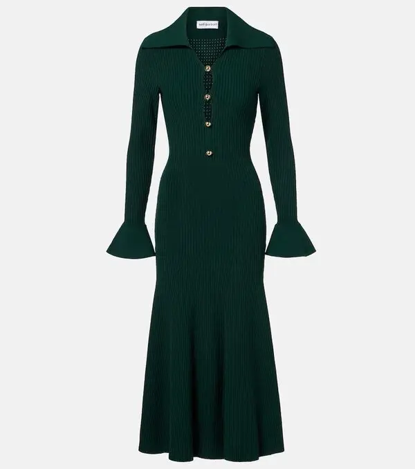 SELF-PORTRAIT Ribbed-knit Midi Dress