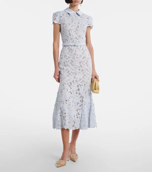 SELF-PORTRAIT Floral Guipure Lace Midi Dress