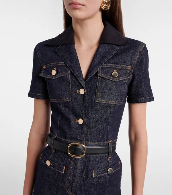 SELF-PORTRAIT Belted Denim Midi Dress
