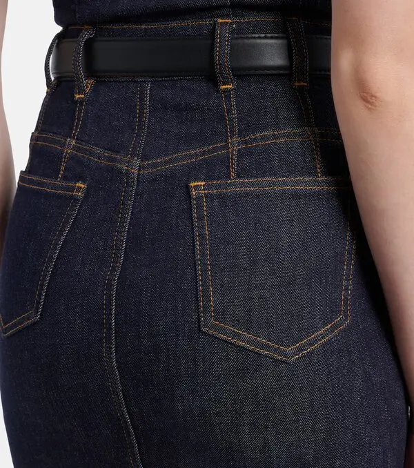 SELF-PORTRAIT Belted Denim Midi Dress
