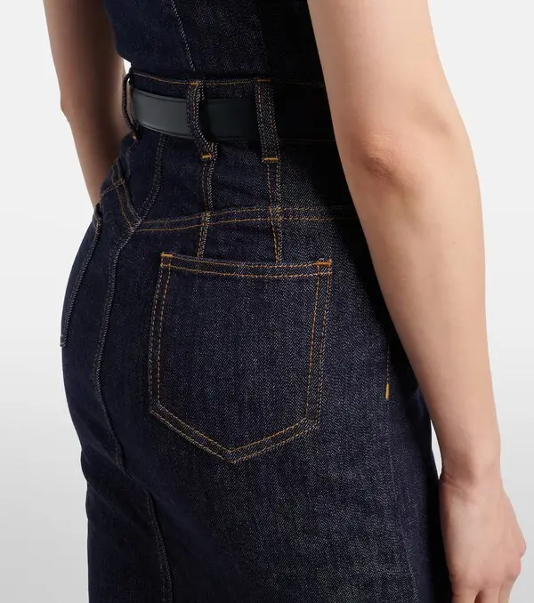 SELF-PORTRAIT Belted Denim Midi Dress